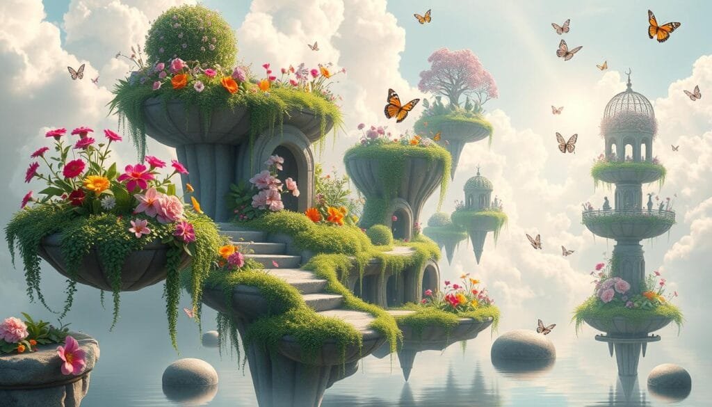 Prompts para Crear Ilustraciones de Jardines Flotantes con IA